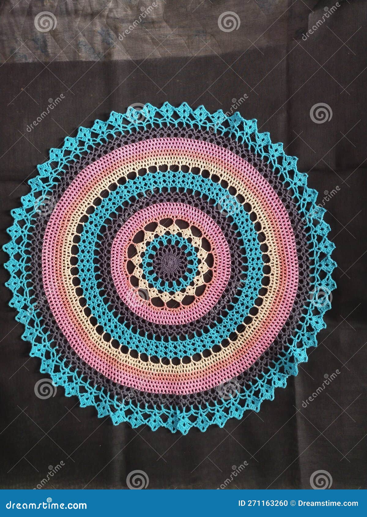Colourful Doily on Black Background Stock Photo - Image of aqua, doily ...