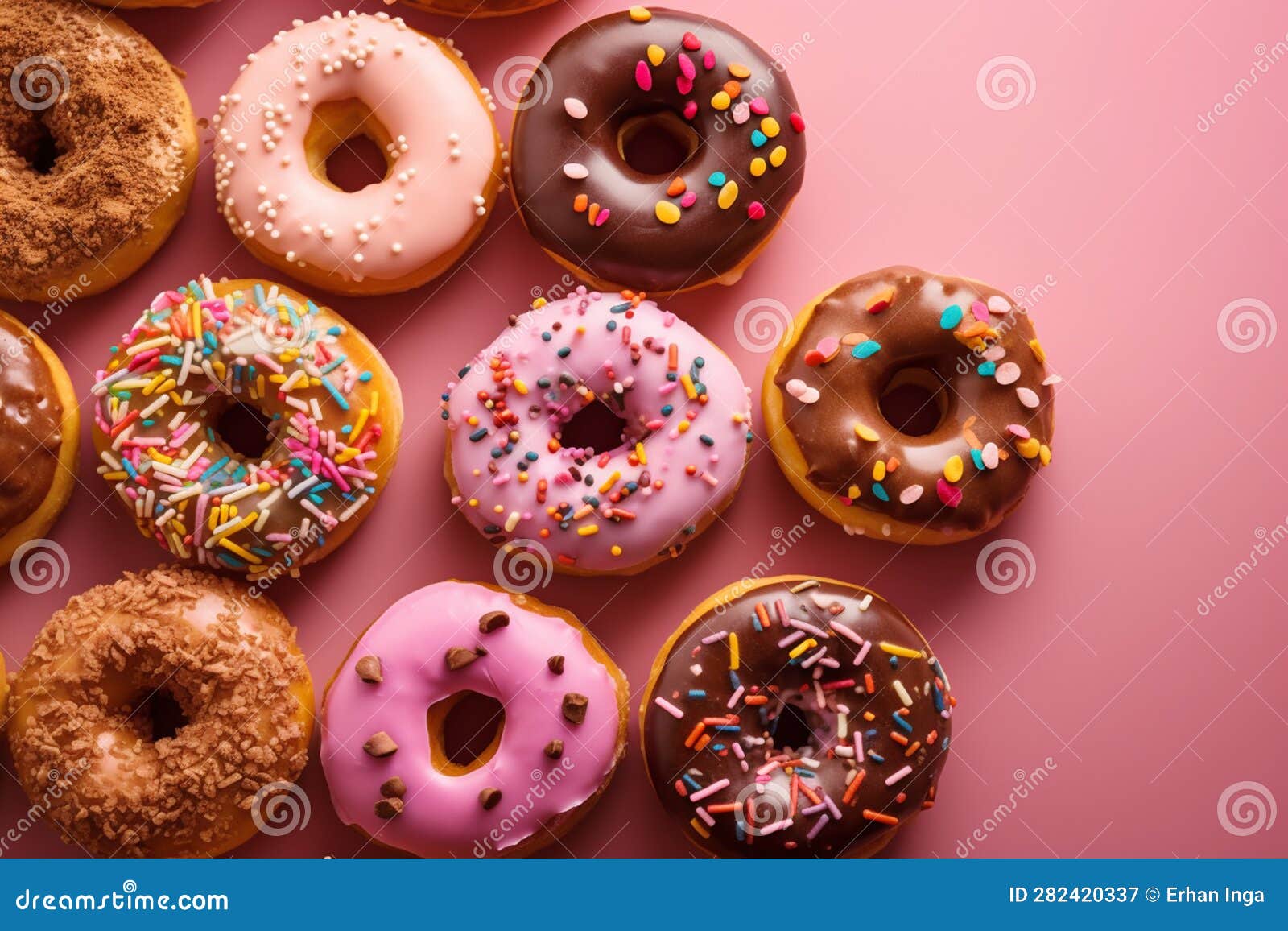 Colourful Donuts Background. Top View of Assorted Glazed Donuts. Stock ...