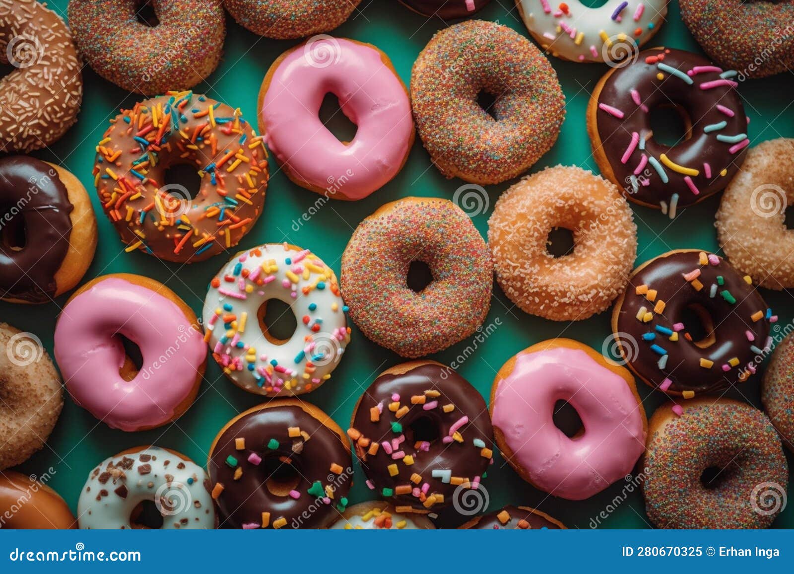 Colourful Donuts Background. Top View of Assorted Glazed Donuts. Stock ...