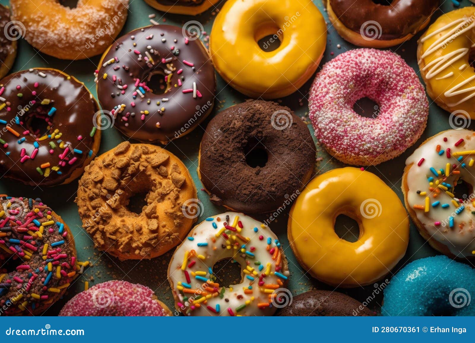 Colourful Donuts Background. Top View of Assorted Glazed Donuts. Stock ...