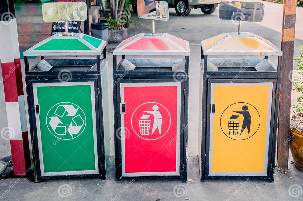 Colourful dustbins stock photo. Image of recycle, outdoors - 39574040