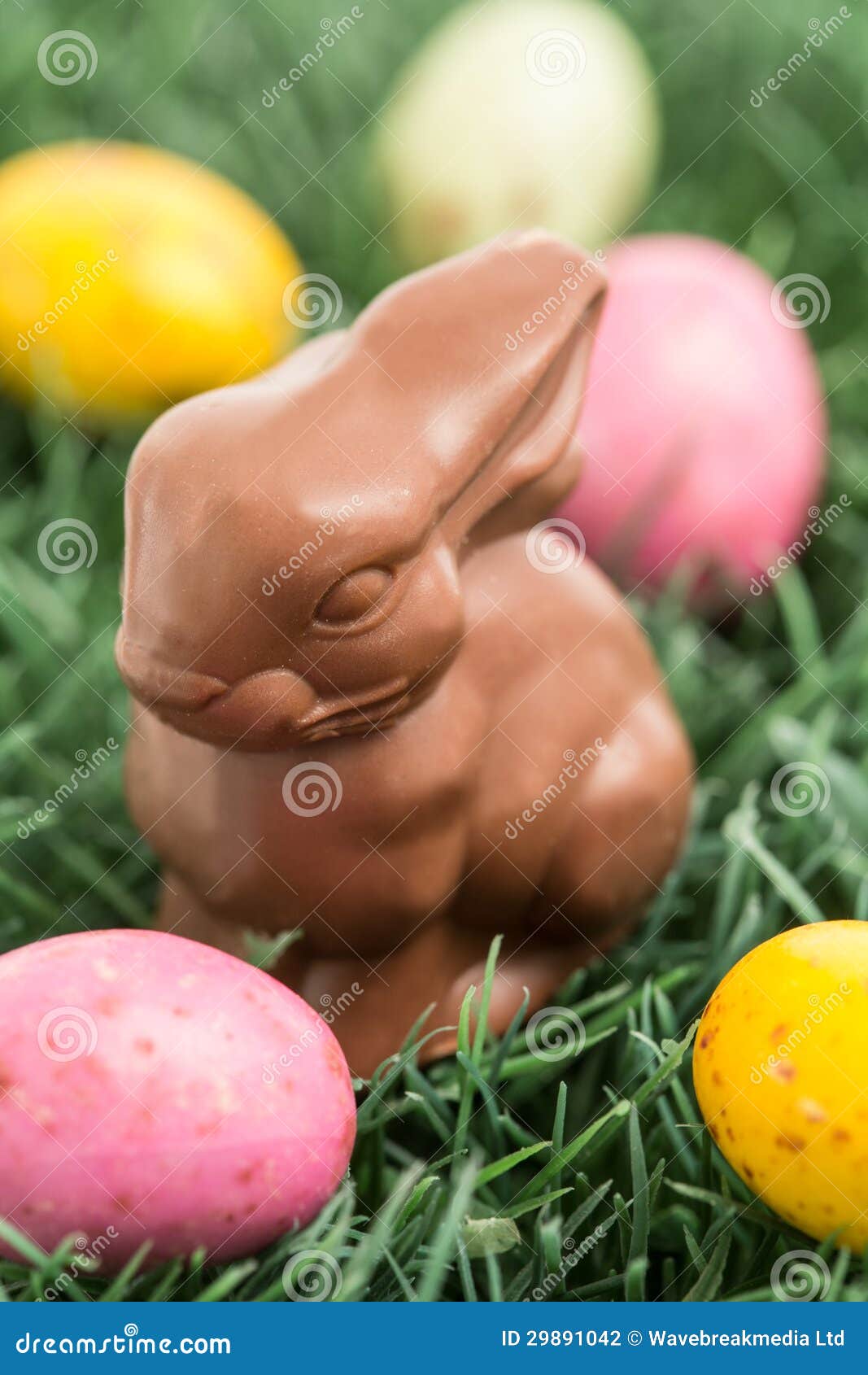 Colourful Easter Eggs with Chocolate Bunny Stock Photo - Image of ...