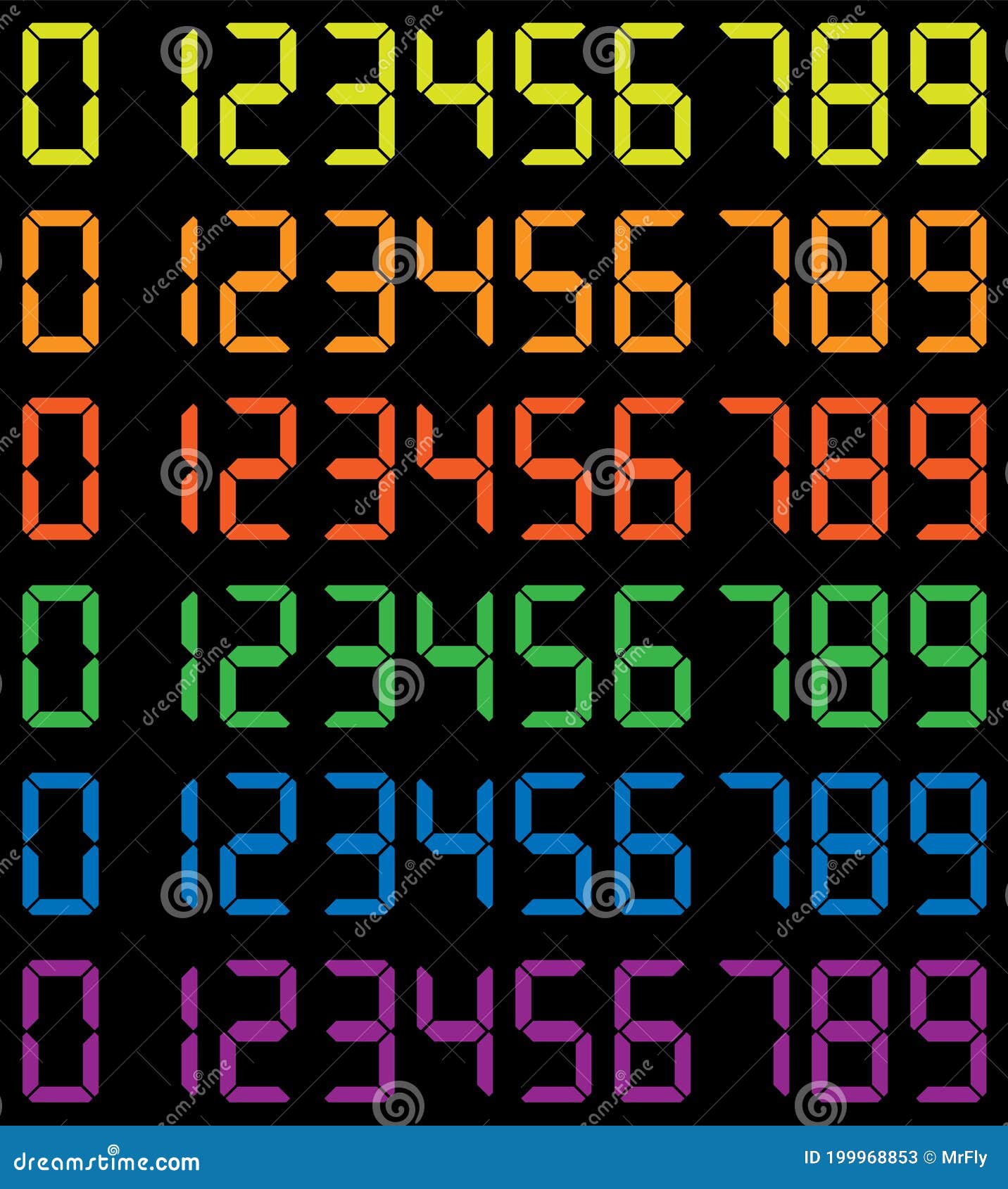 Colourful Electronic Clock, Number Set, Vector Illustration Stock ...