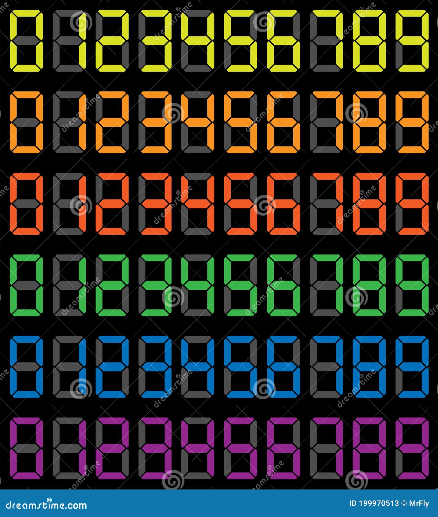 Colourful Electronic Clock, Number Set, Vector Illustration Stock ...