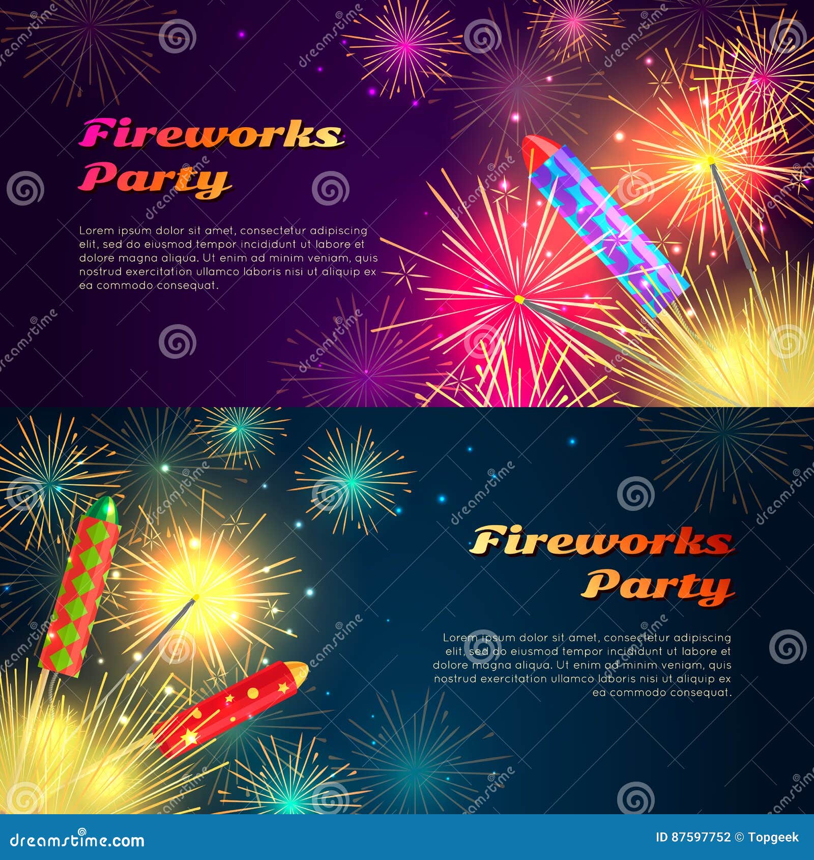 Colourful Exploding Rockets On Bright Background Cartoon Vector ...