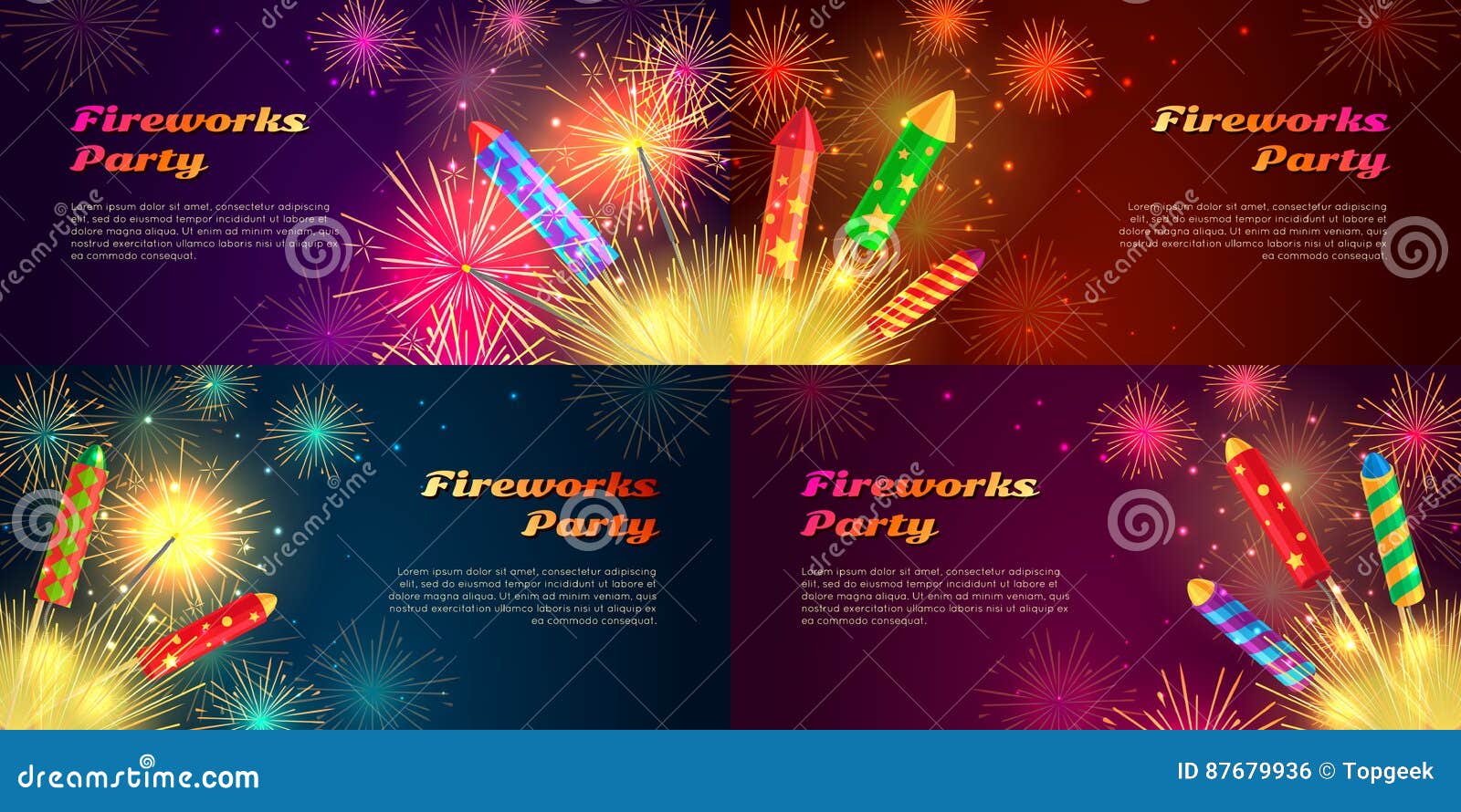 Colourful Exploding Rockets On Bright Background Cartoon Vector ...