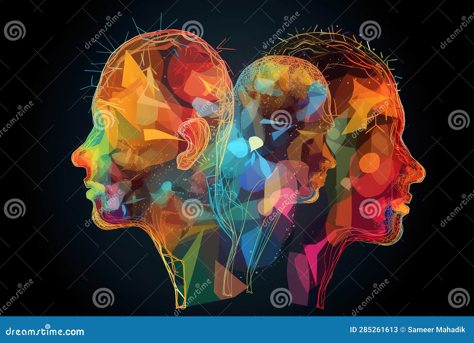 Colourful Faces of Humans with Plain Background. Generative AI Stock ...