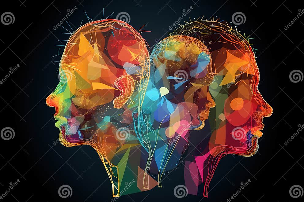 Colourful Faces of Humans with Plain Background. Generative AI Stock ...