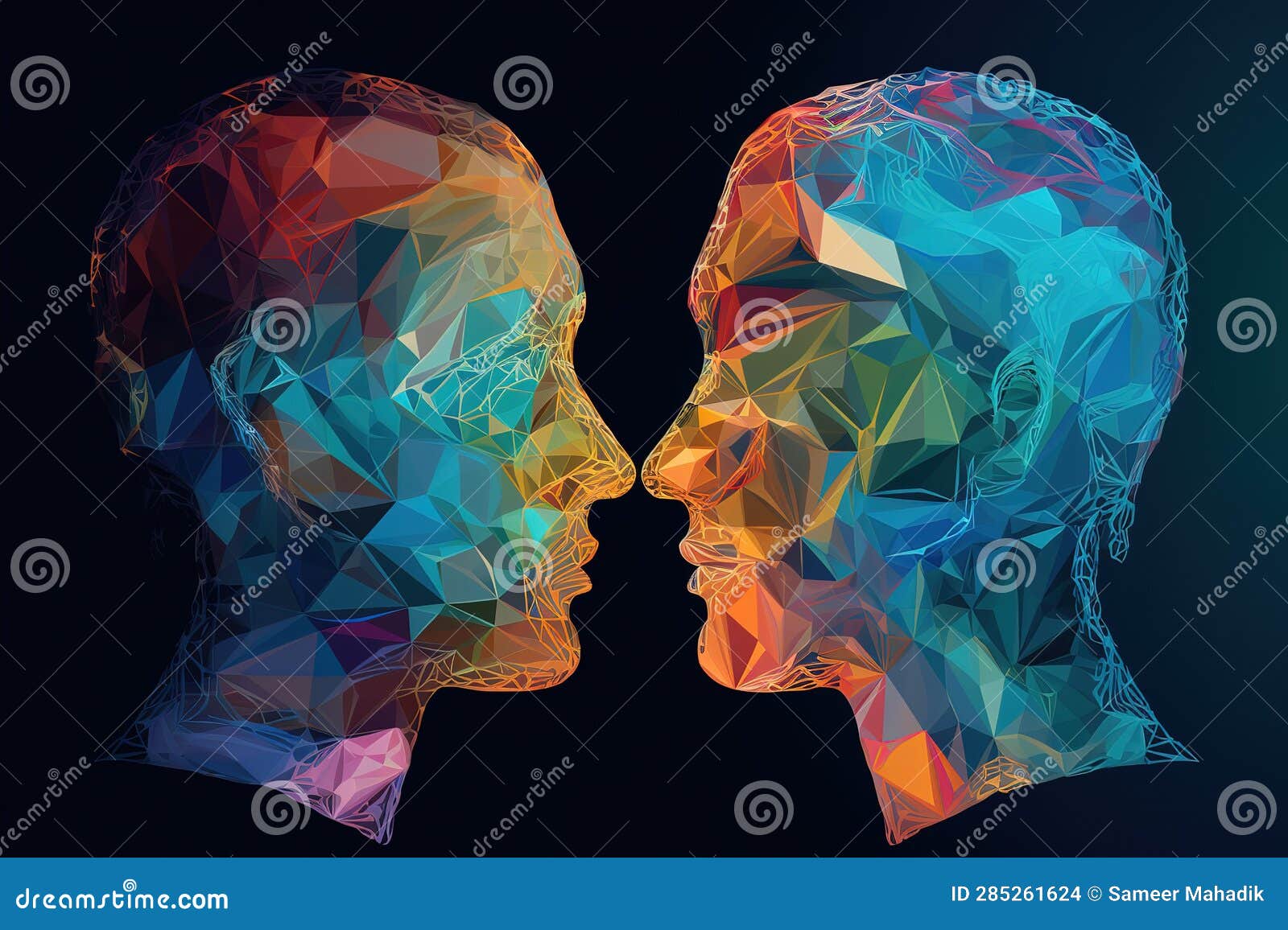 Colourful Faces of Humans with Plain Background. Generative AI Stock ...