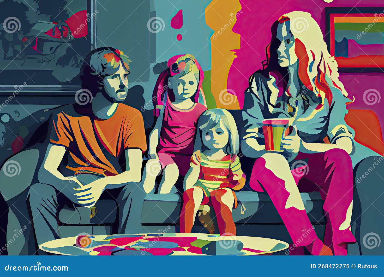 Colourful Family Scene stock illustration. Illustration of view - 268472275