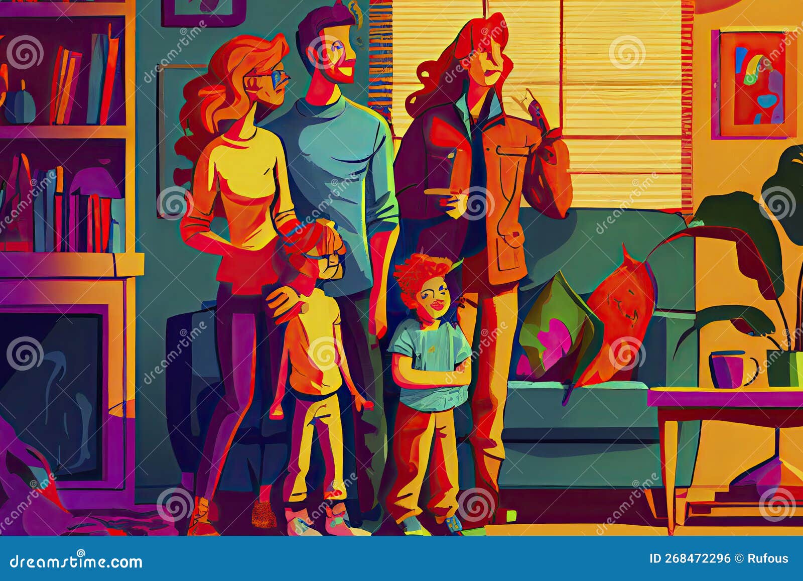 Colourful Family Scene stock illustration. Illustration of concept ...