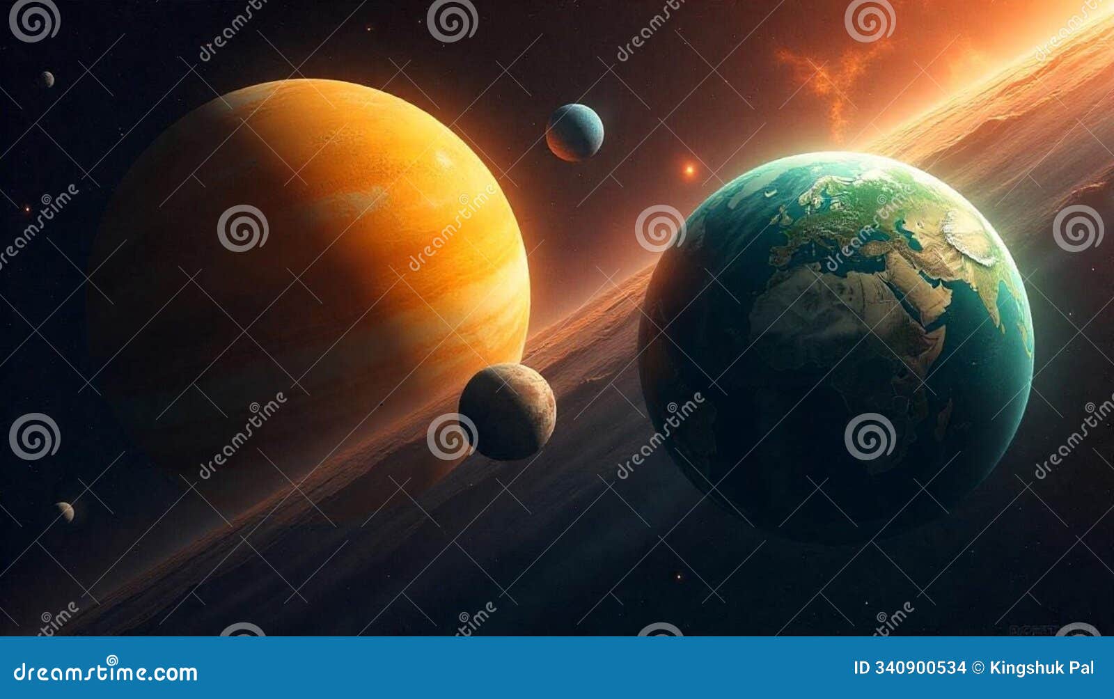 A Colourful and Fantastical Space Scene with Multiple Planets, Moon and Celestial Bodies the ...