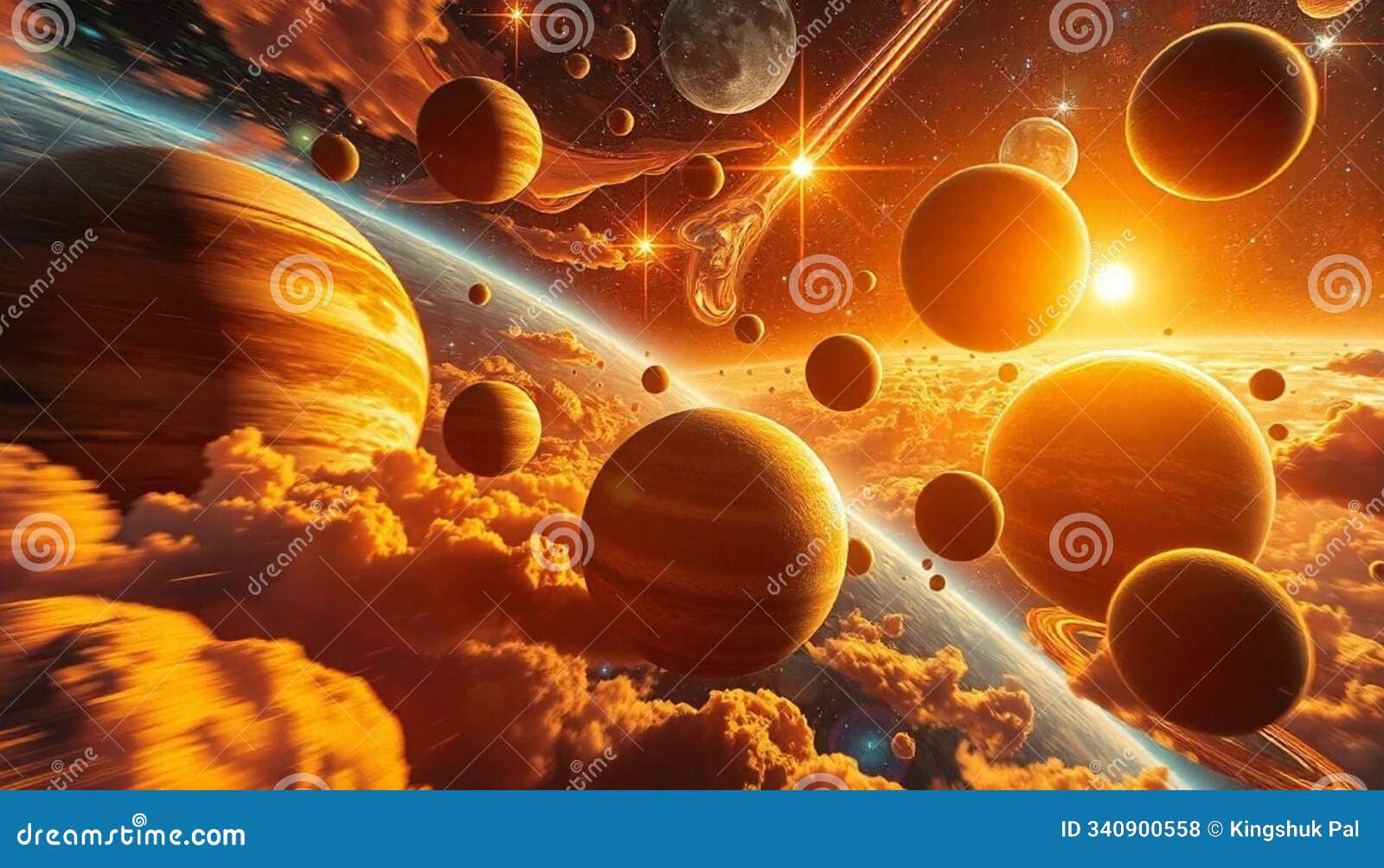 A Colourful and Fantastical Space Scene with Multiple Planets, Moon and ...