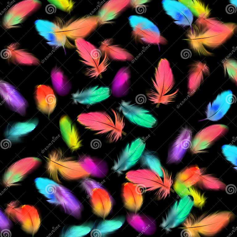 Colourful Feathers Falling with Black Background Stock Photo - Image of ...