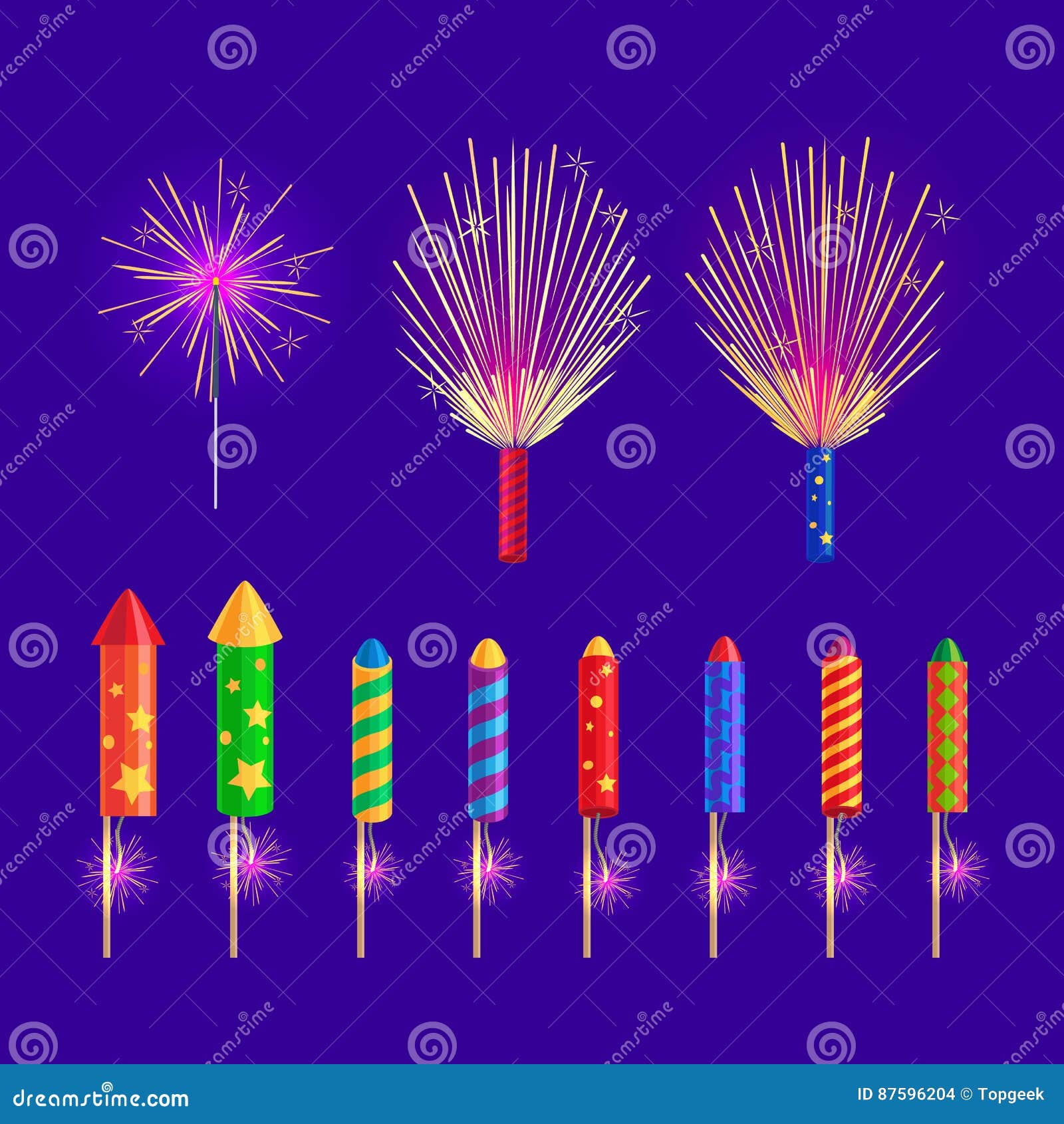 Colourful Firework Rockets on Blue Background Stock Vector ...