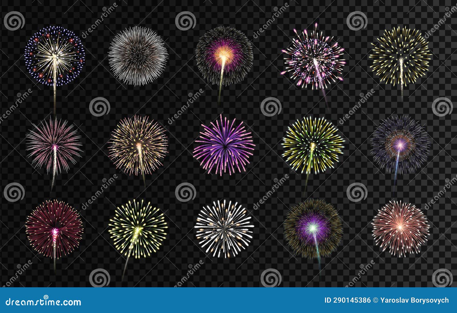 Colourful Fireworks Vector On Twilight Blue Background | CartoonDealer ...