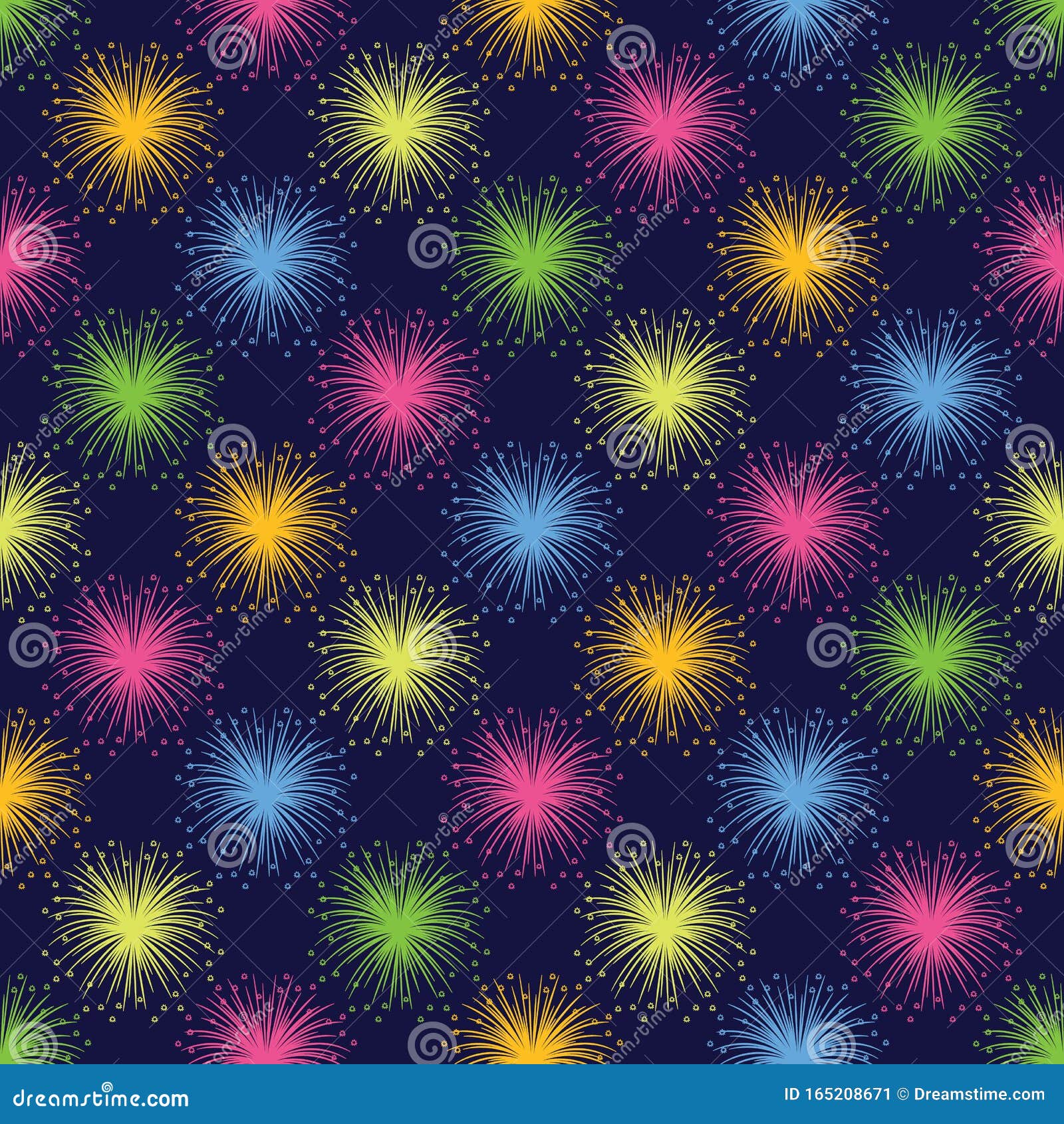 Colourful and Bright Fireworks Seamless Vector Pattern Background ...