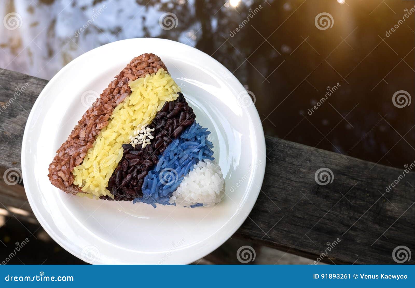 Colourful Rice Triangle Shape in White Ceremic Dish Stock Image - Image ...