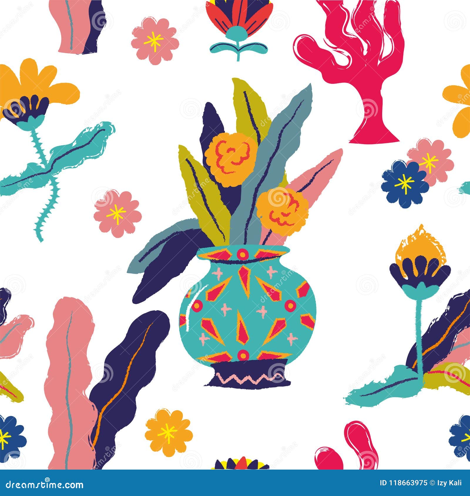 Colourful Floral Illustrated Seamless Repeating Pattern Stock ...