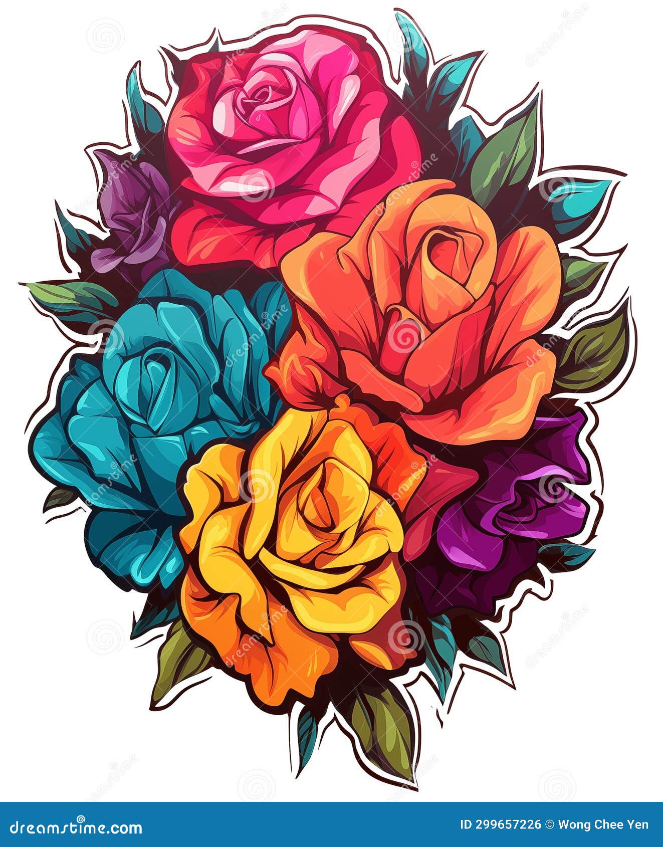 Colourful Floral Roses Sticker Pattern Design White Background Stock ...
