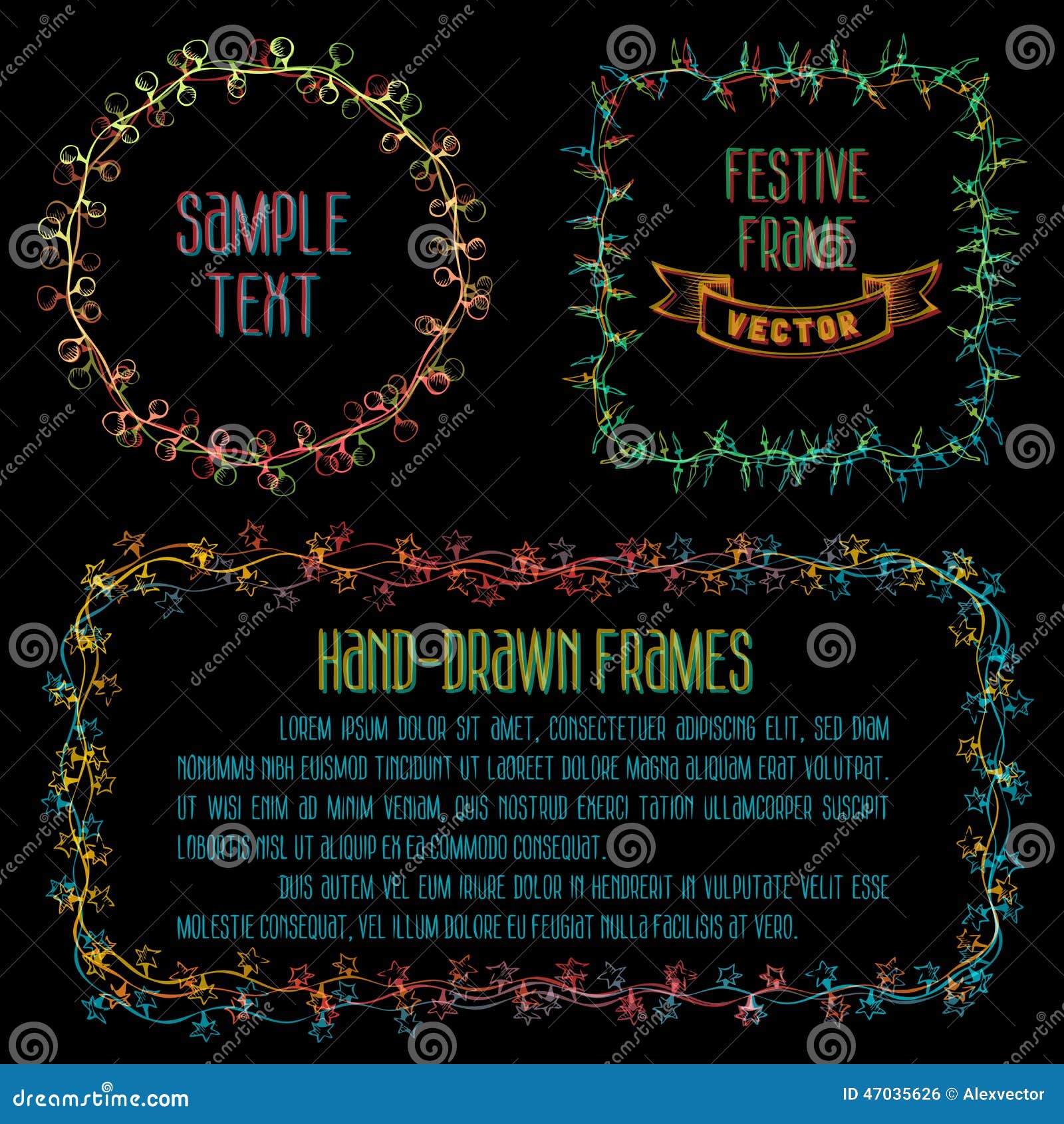 Colourful Frames of Festive Lights. Stock Vector - Illustration of ...