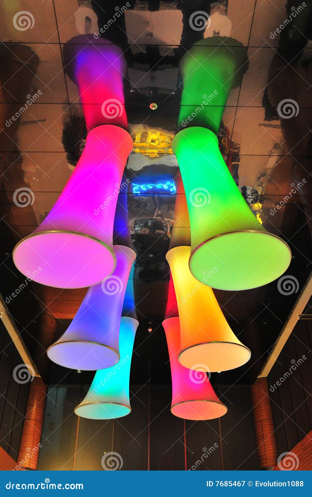 Colourful Funnels from Ceiling Stock Image - Image of details, lighting ...