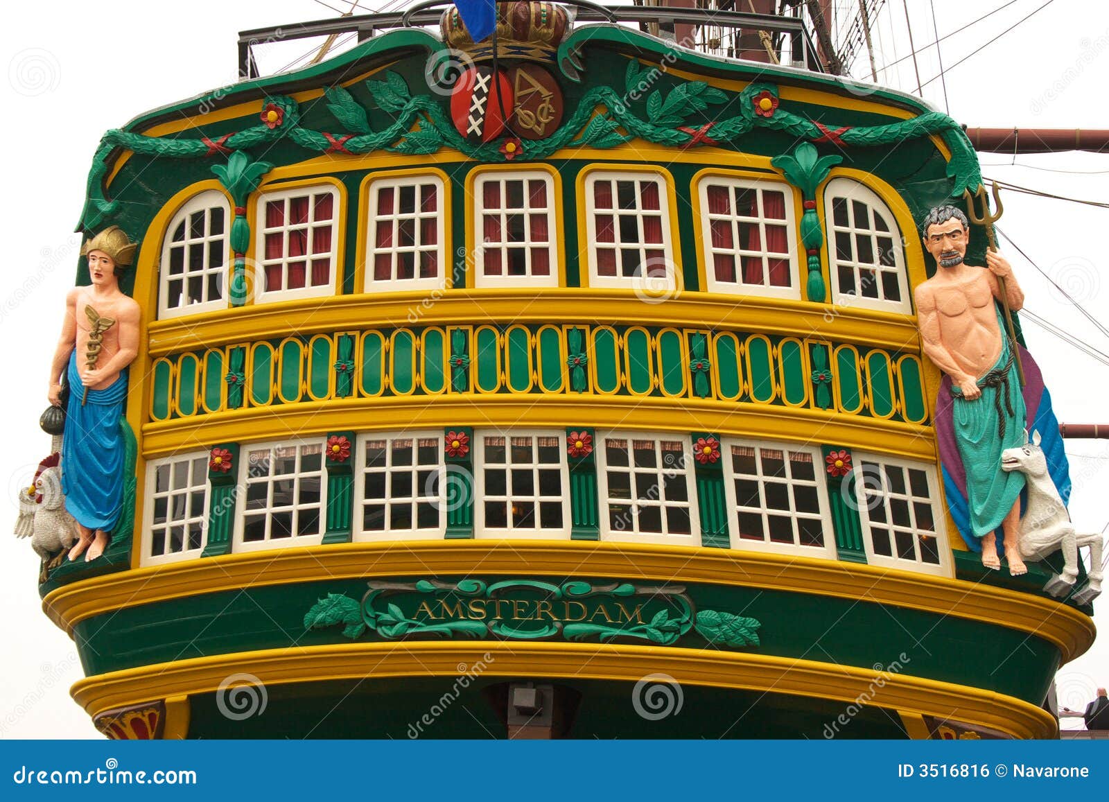 Colourful Galleon Ship Stern Stock Photo - Image of maritime, amsterdam ...