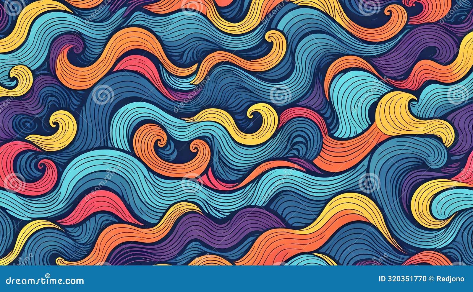 Colourful Geometric Seamless Repetitive Vector Curvy Ocean Waves ...