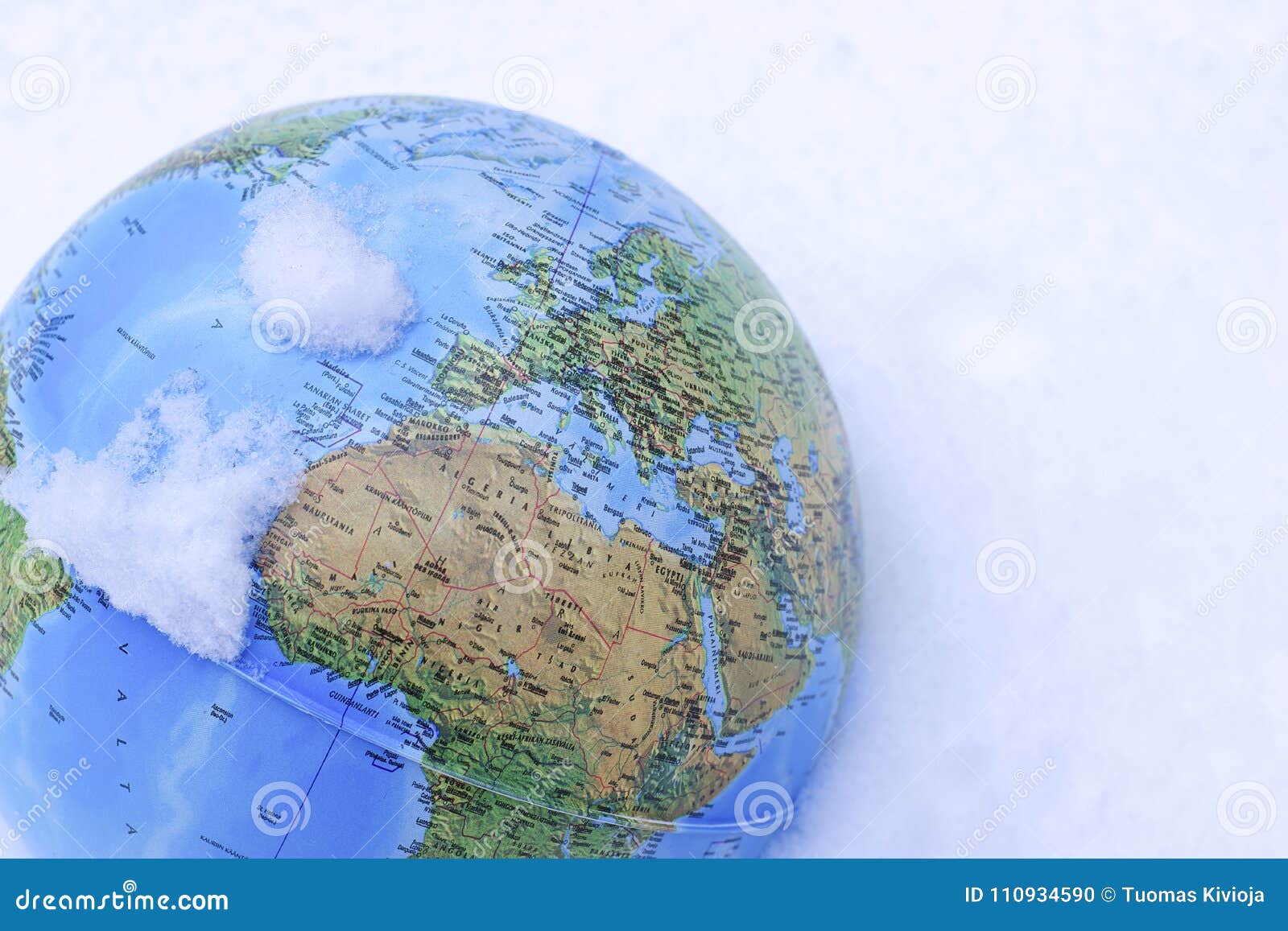 A Closeup of Colourful Globe Earth Covered in Snow Stock Photo - Image ... A Closeup of Colourful Globe Earth Covered in Snow Stock Photo - Image ...