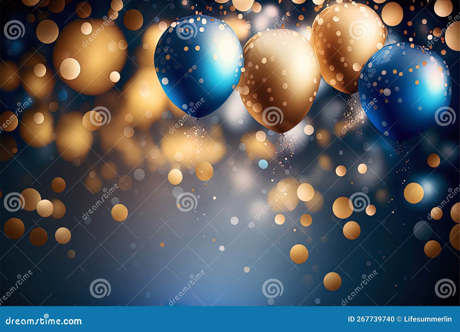 Colourful Gold and Blue Balloons on Blurred Background Stock ...