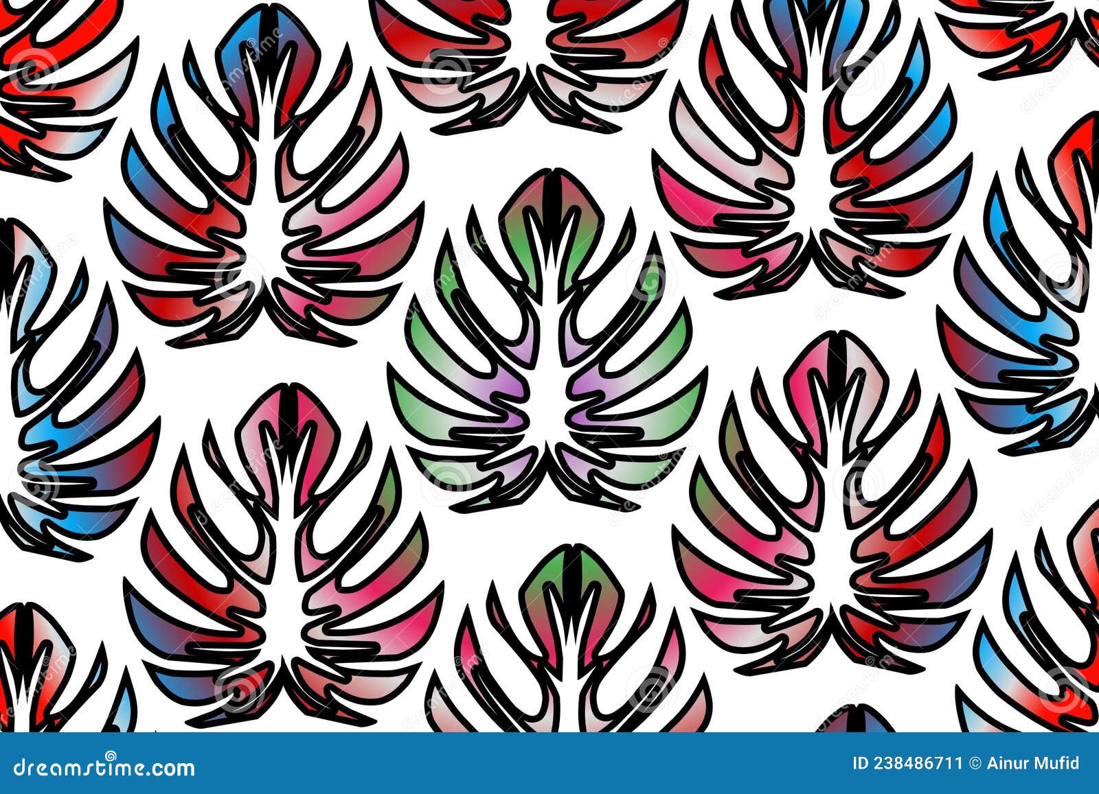 Colourful Gradient Pattern of Traditional Batik Ethnic Monstera Leaf ...