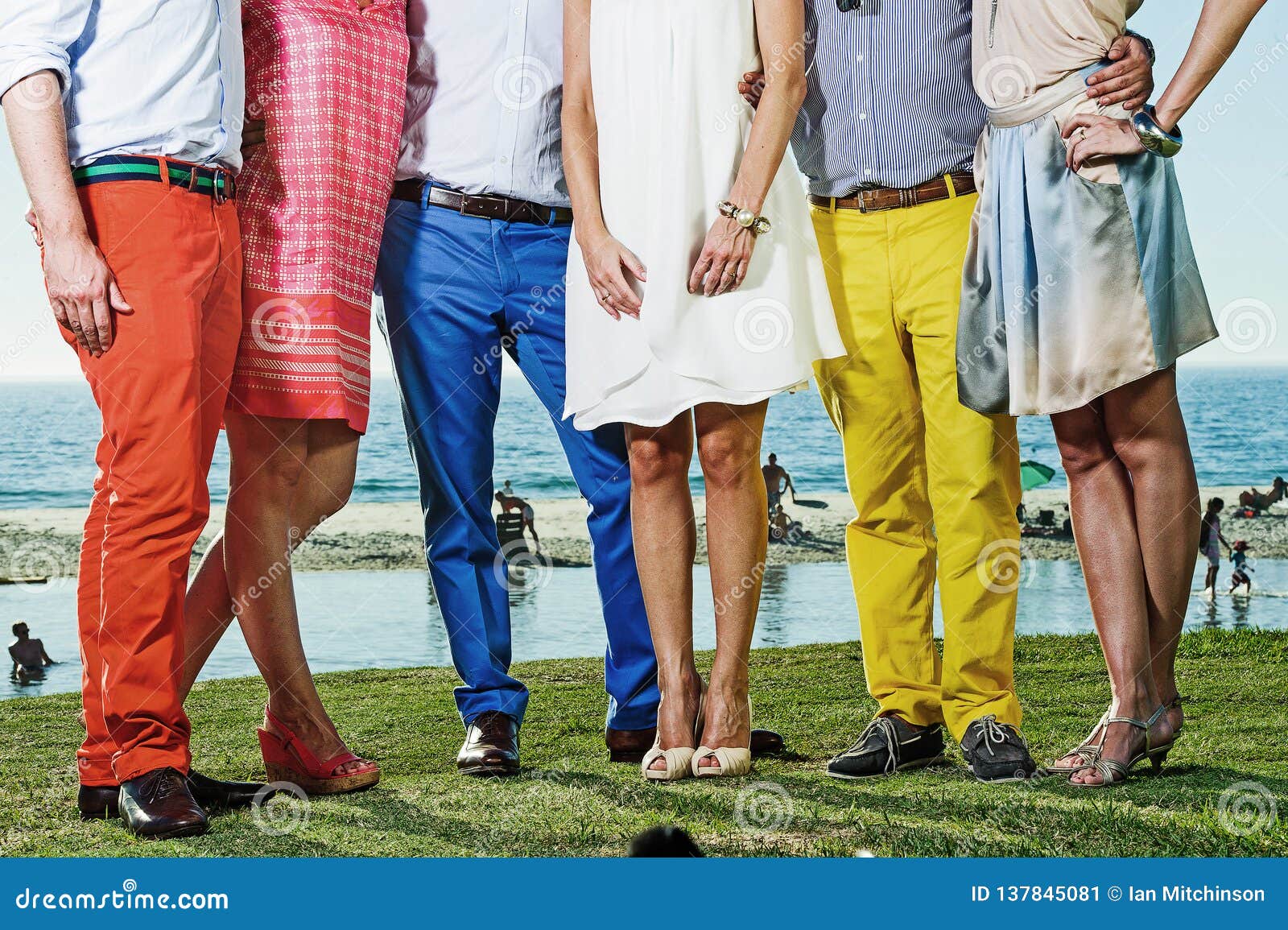 Colourful Group of Friends Standing at the Beach Stock Image - Image of ...