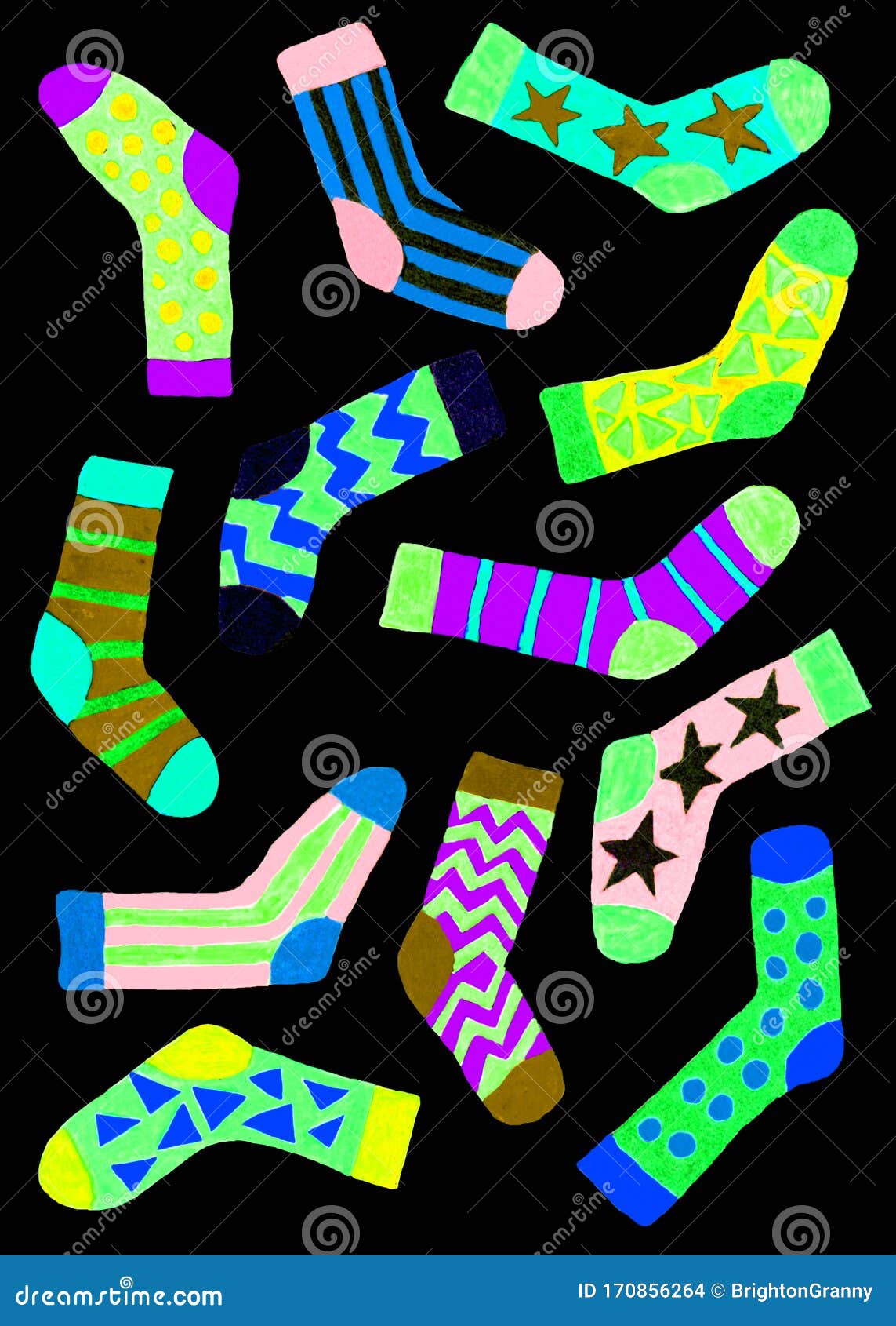 A Colourful Hand Drawing of Lots of Socks. Stock Illustration ...