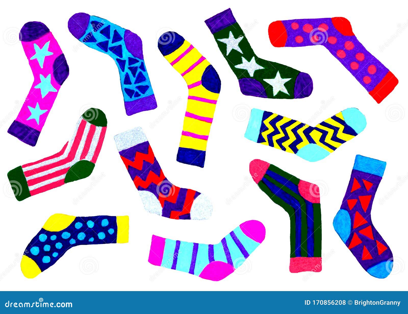 A Colourful Hand Drawing of Lots of Socks. Stock Illustration ...
