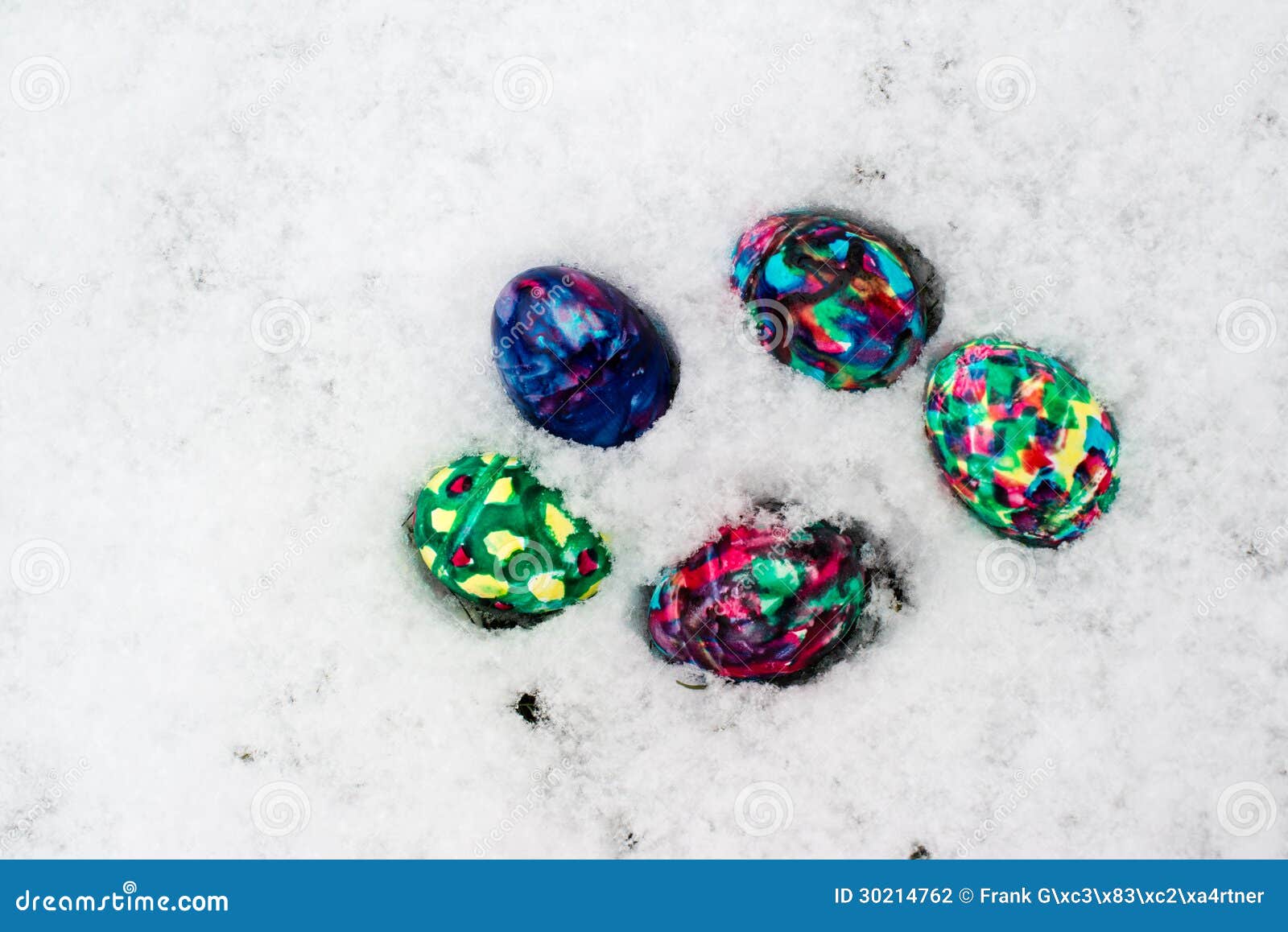Easter Eggs in Snow stock photo. Image of green, snow - 30214762