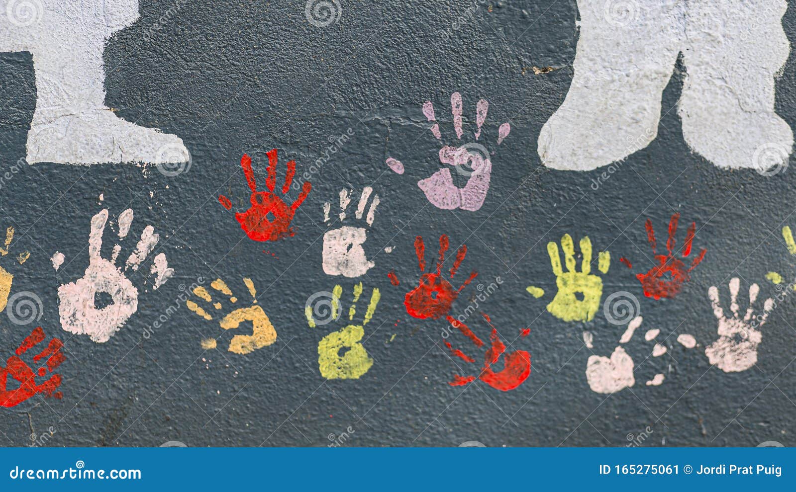 Colourful Hands Painted on a Grey Textured Wall Stock Image - Image of ...