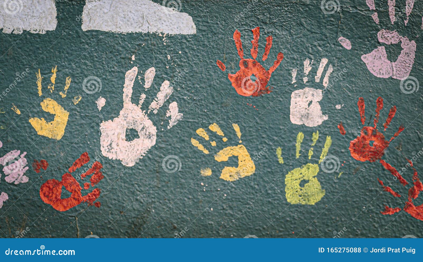 Colourful Hands Painted on a Grey Textured Wall Stock Photo - Image of ...