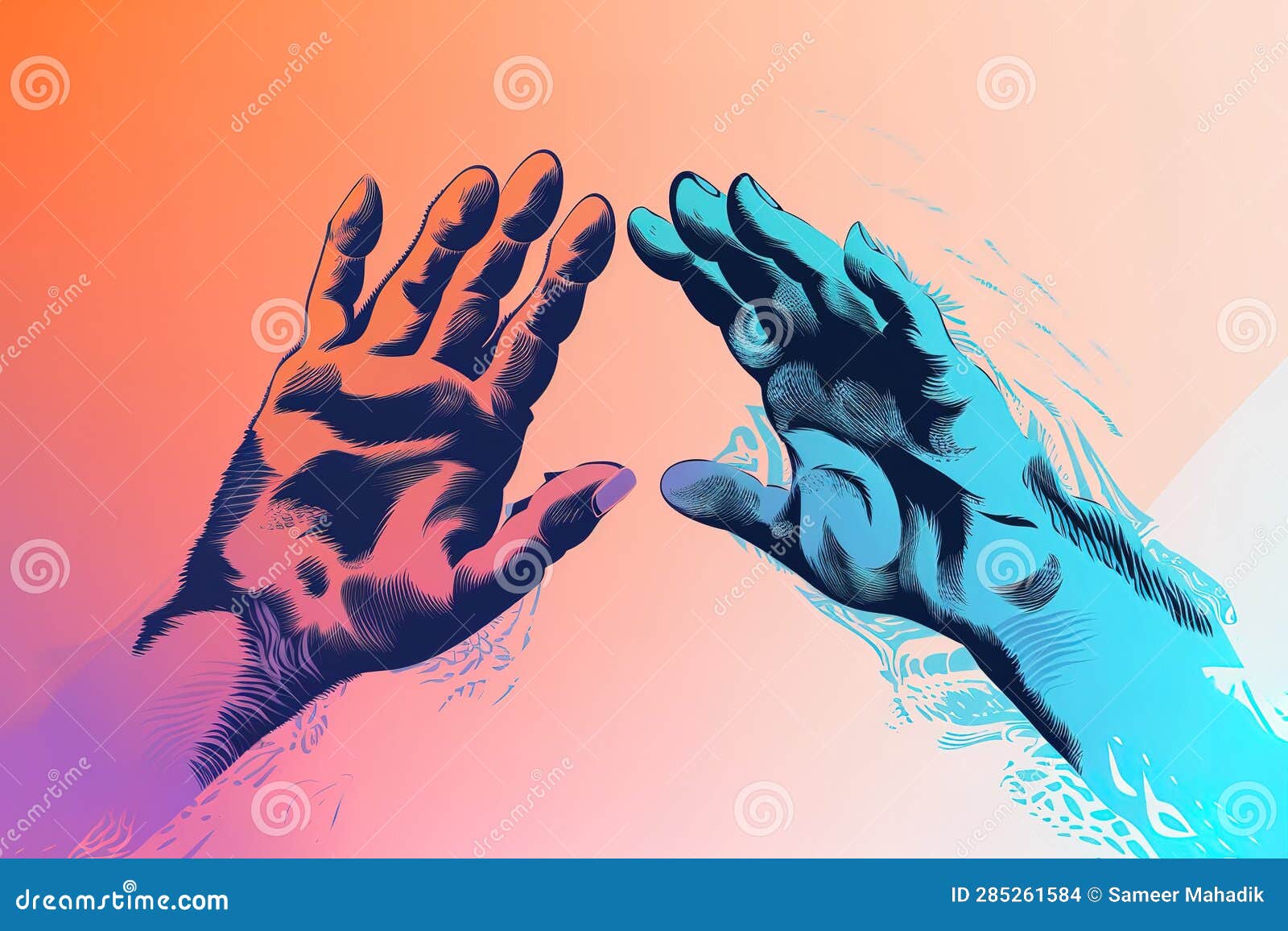 Colourful Hands Together with Plain Background. Generative AI Stock ...