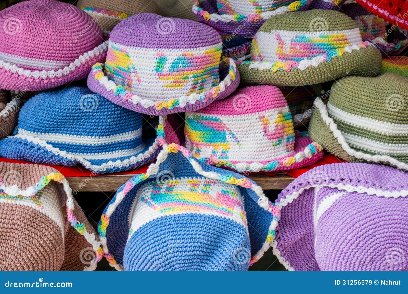 Colourful hats stock image. Image of crochet, lace, plait - 31256579