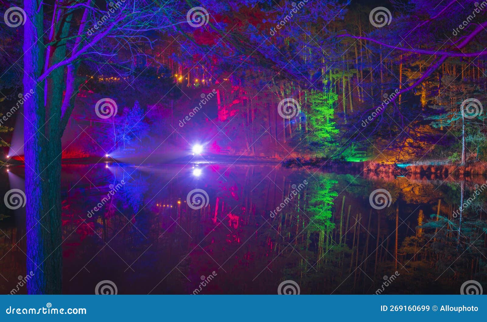 Colourful Illuminations Around the Lake at Blue Pool in Dorset Stock ...