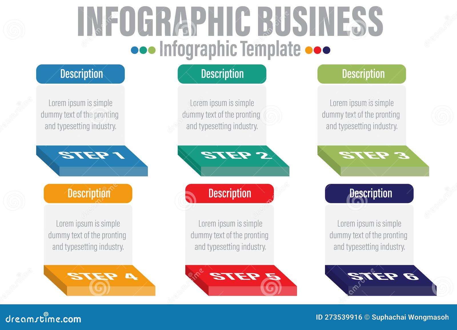 Colourful Infographic Steps with Text Boxes. Business Concept with 6 ...