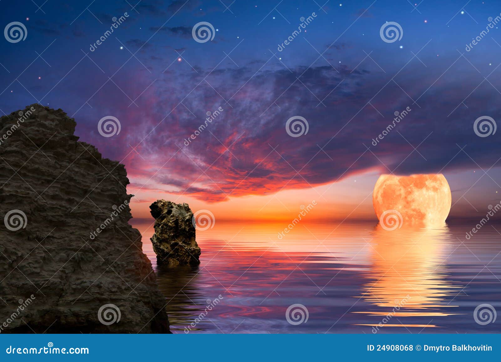 Colourful Landscape with Moon Stock Photo - Image of landscape, scenic ...