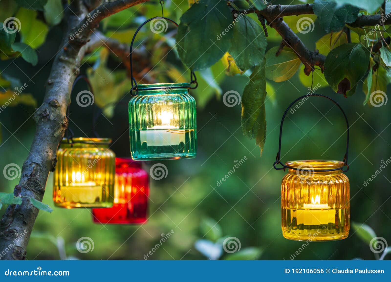 Colorful Lanterns in a Tree Stock Photo - Image of leaves, candles ...