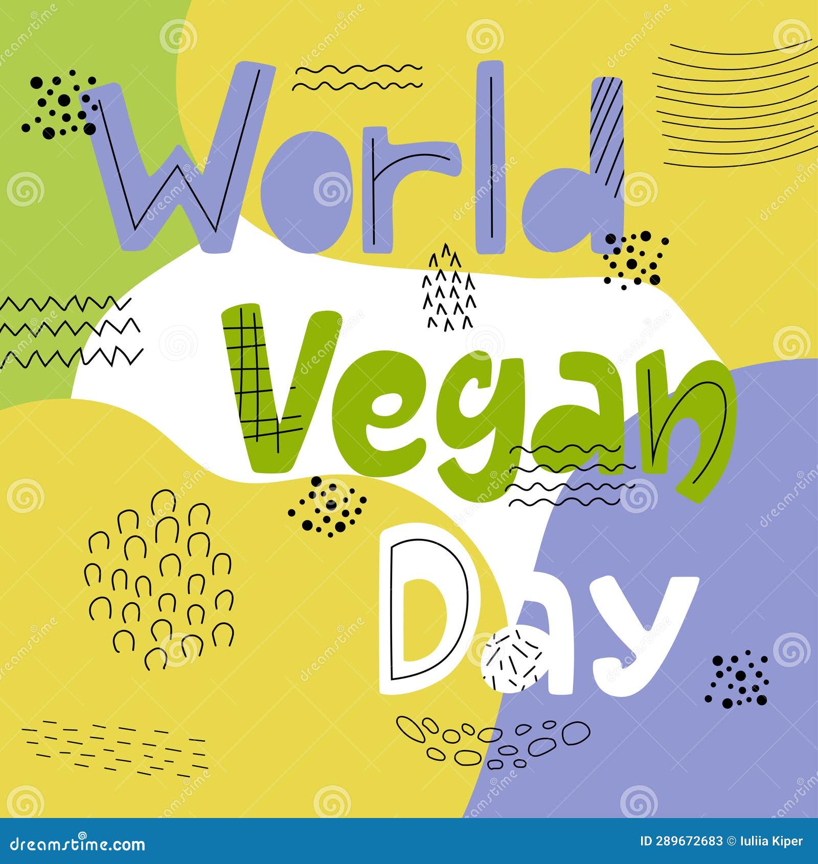 Colourful Lettering Composition World Vegan Day with Abstract and ...