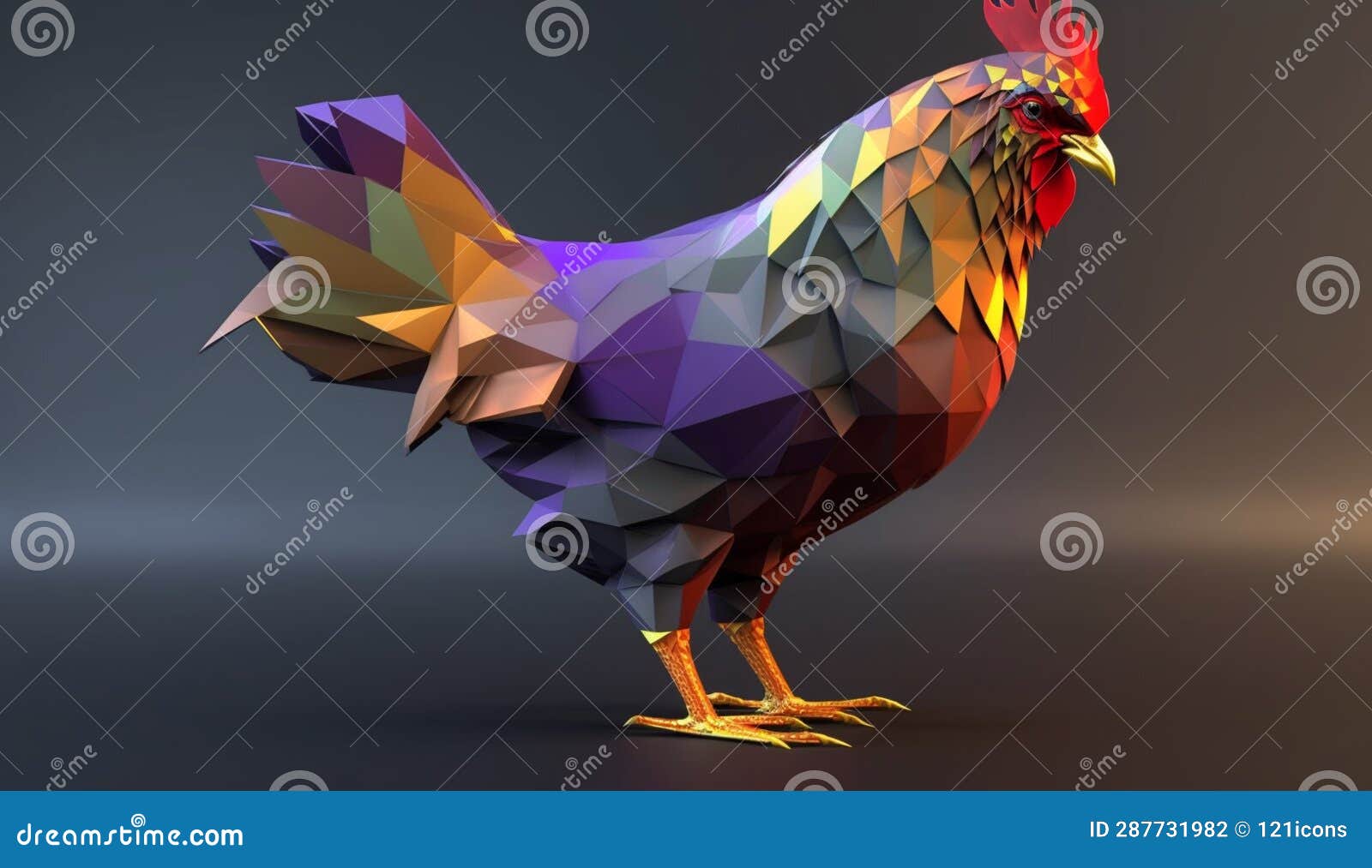 Colourful Low Polygon Geometric Hen Animal. Generative AI Stock ...