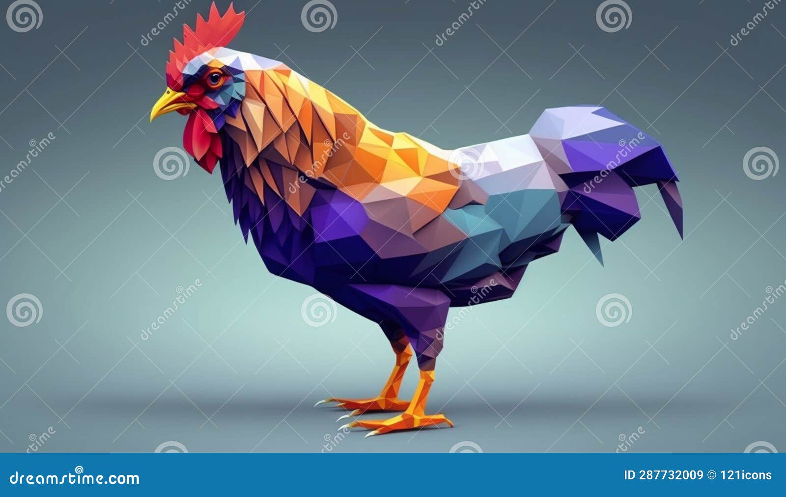 Colourful Low Polygon Geometric Hen Animal. Generative AI Stock ...