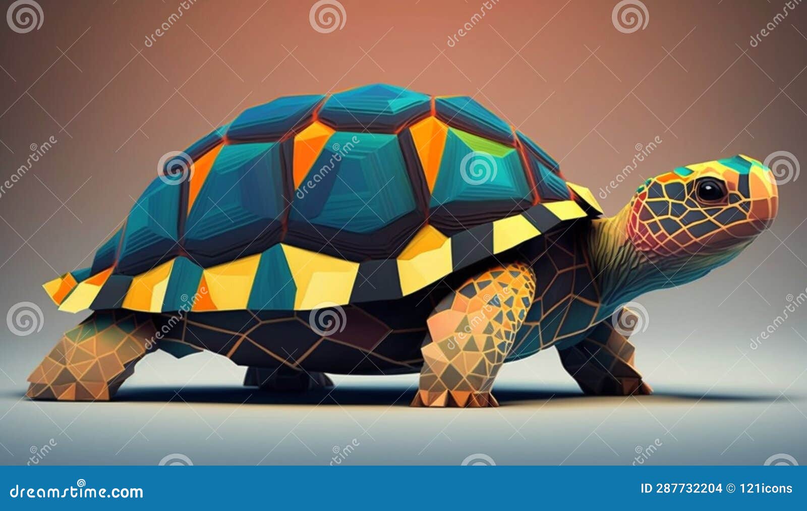 Colourful Low Polygon Geometric Turtle Animal. Generative AI Stock ...