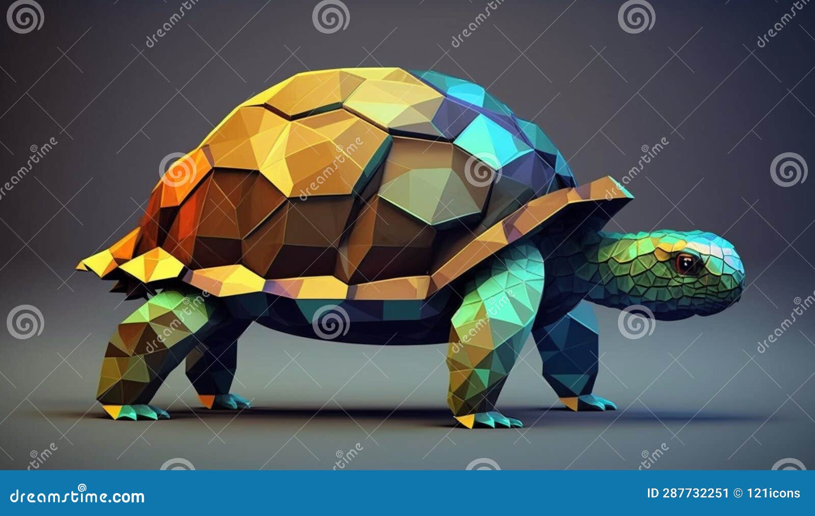 Colourful Low Polygon Geometric Turtle Animal. Generative AI Stock ...