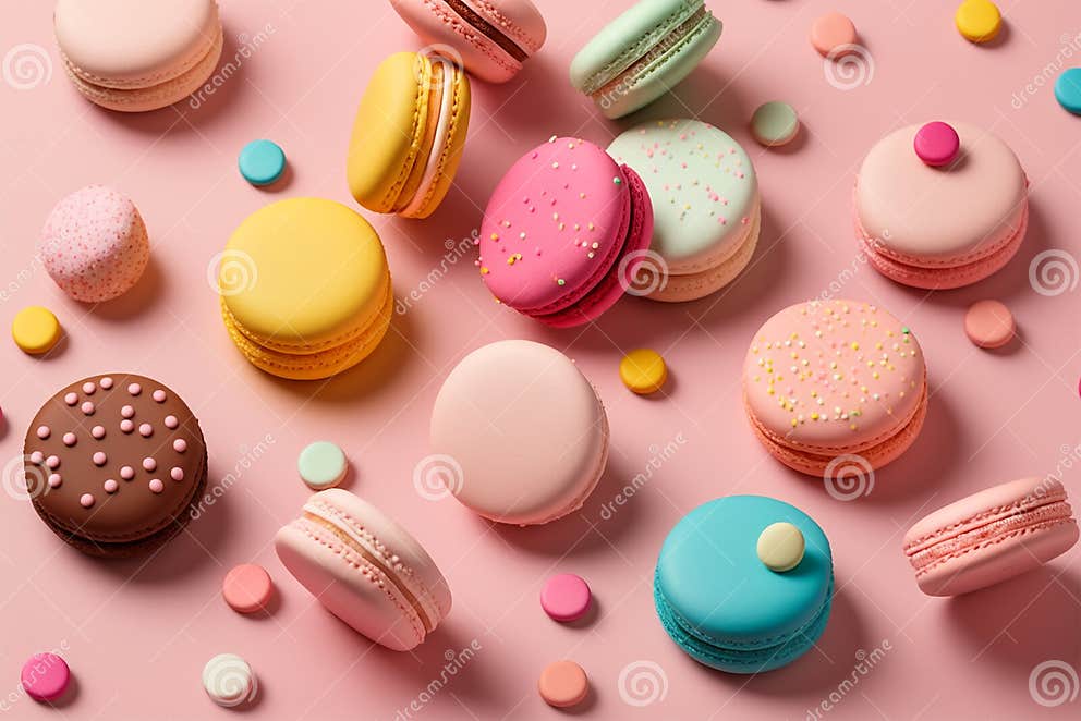 Colourful Macarons on Pink Background. Generative AI Stock Illustration ...