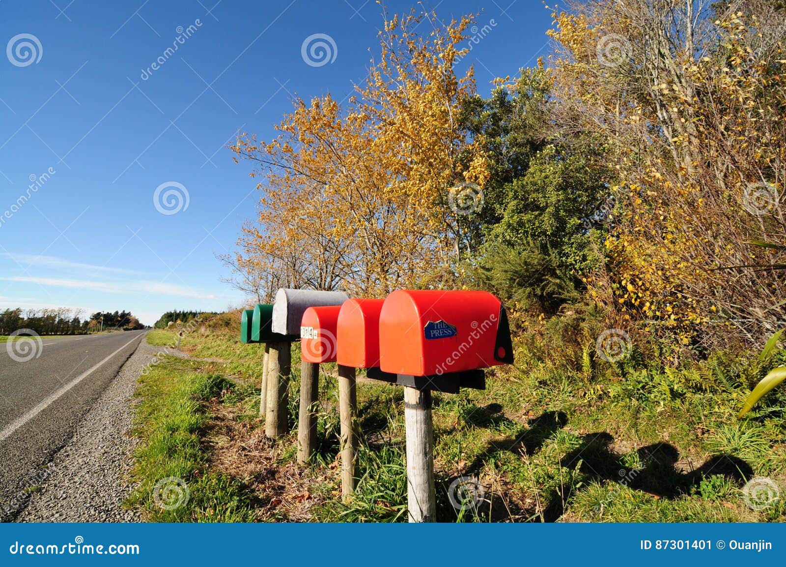 Colourful Mail Boxes in New Zealand Stock Image - Image of green, road ...